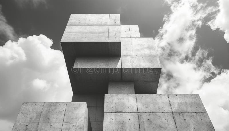 Abstract Composition of Concrete Blocks in a Neobrutalist Design ...