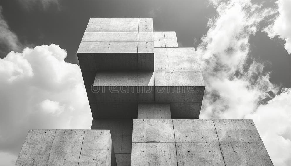 Abstract Composition of Concrete Blocks in a Neobrutalist Design ...