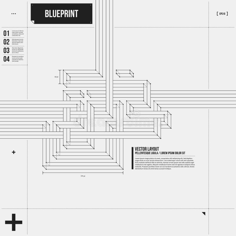 Abstract Composition with Crossing 3d Lines in Draft Style Stock Vector ...
