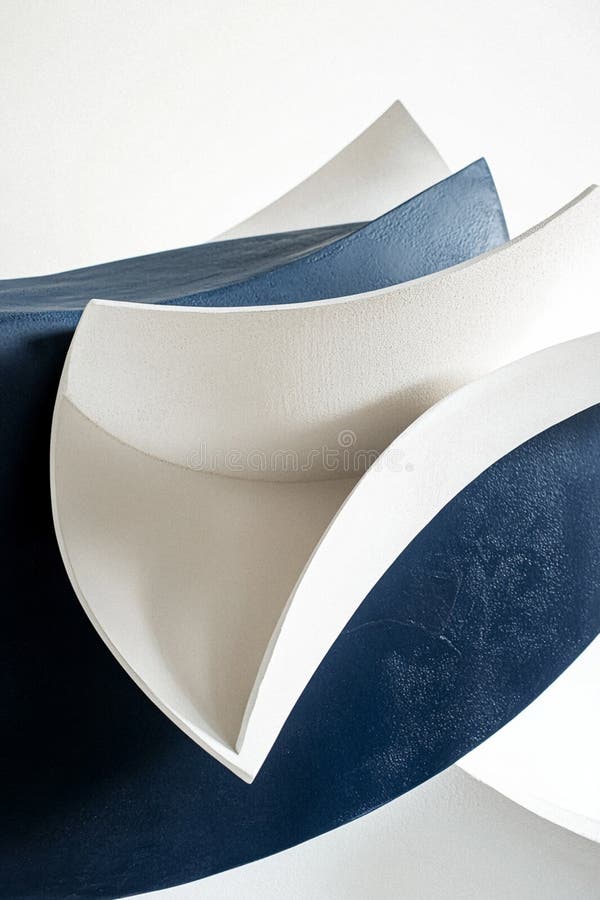 Abstract Composition of Curved Blue and White Textured Shapes, Modern ...