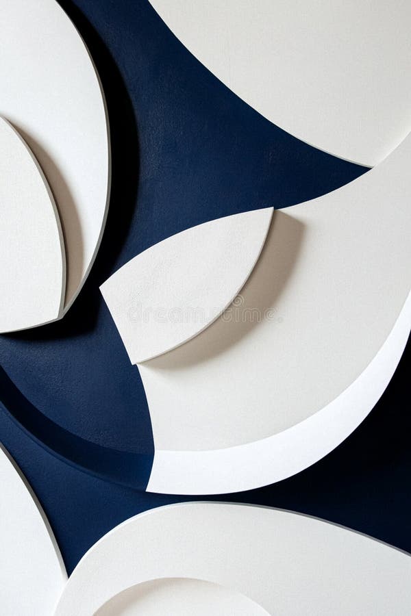 Abstract Composition of Curved Blue and White Textured Shapes, Modern ...