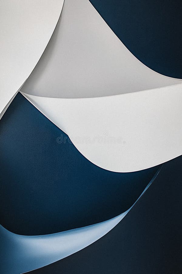 Abstract Composition of Curved Blue and White Textured Shapes, Modern ...