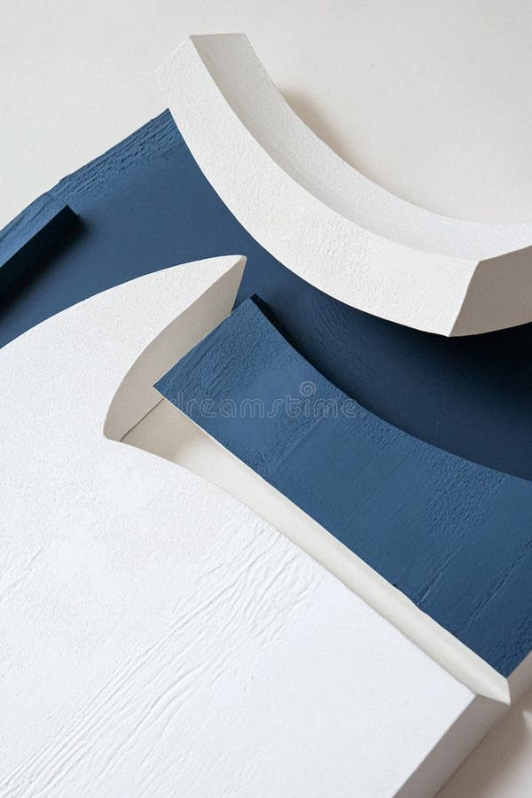 Abstract Composition of Curved Blue and White Textured Shapes, Modern ...