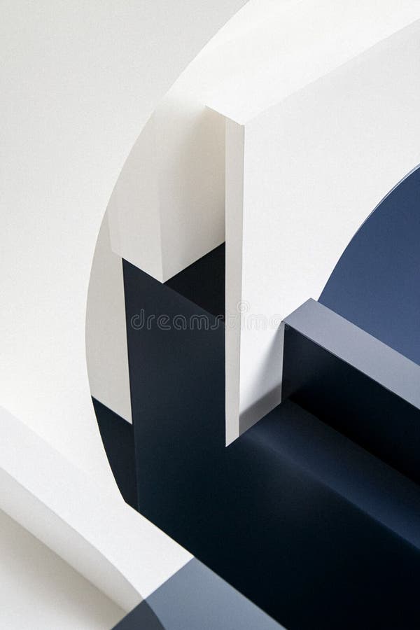 Abstract Composition of Curved Blue and White Textured Shapes, Modern ...