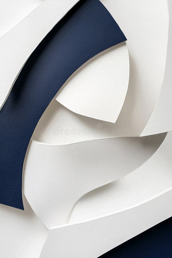 Abstract Composition of Curved Blue and White Textured Shapes, Modern ...