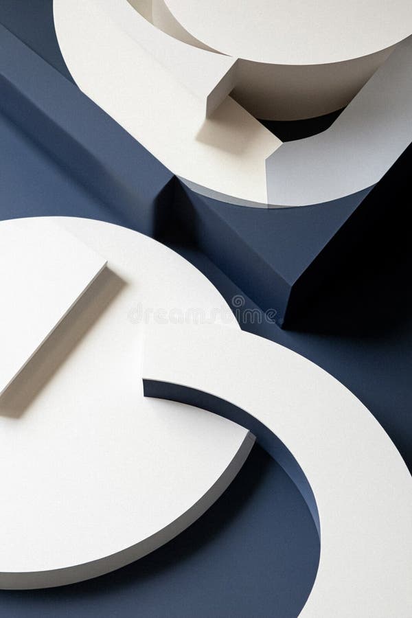 Abstract Composition of Curved Blue and White Textured Shapes, Modern ...