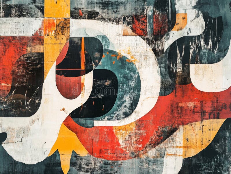 Abstract Composition with Curvy Shapes and Grunge Texture Stock ...