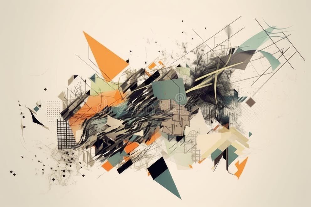 Abstract Composition with Deconstructed and Fragmented Shapes in Motion ...