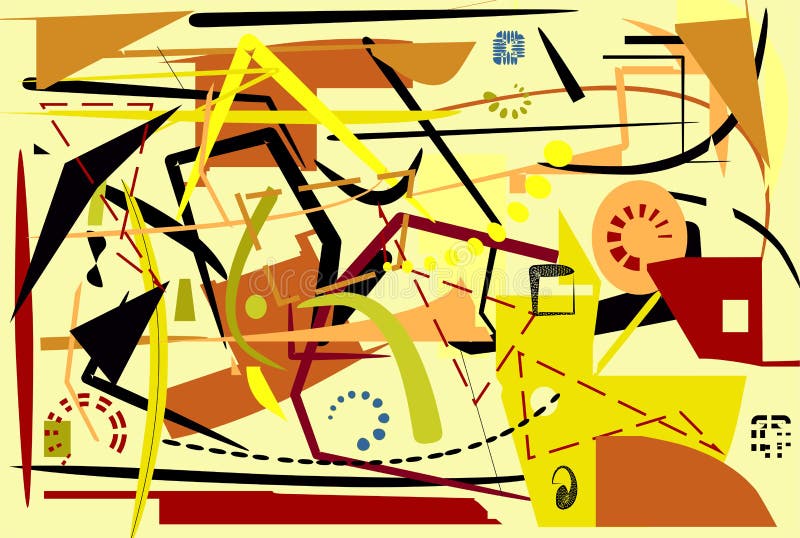 Abstract Composition , Fancy Curved and Geometric Brown Shapes on Light ...