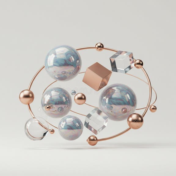 Abstract Composition Features a Cluster of Spheres, Cubes, and Rods ...