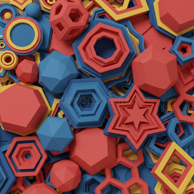 Abstract Composition Featuring an Assortment of Geometric Shapes in Red ...