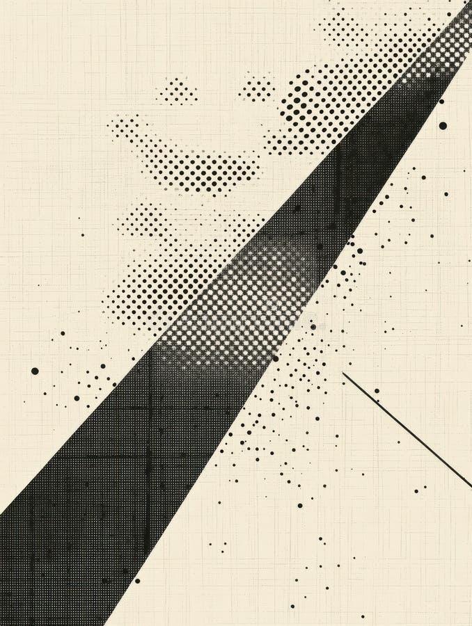 Abstract Black and White Geometric Design with Dotted Textures and Bold ...