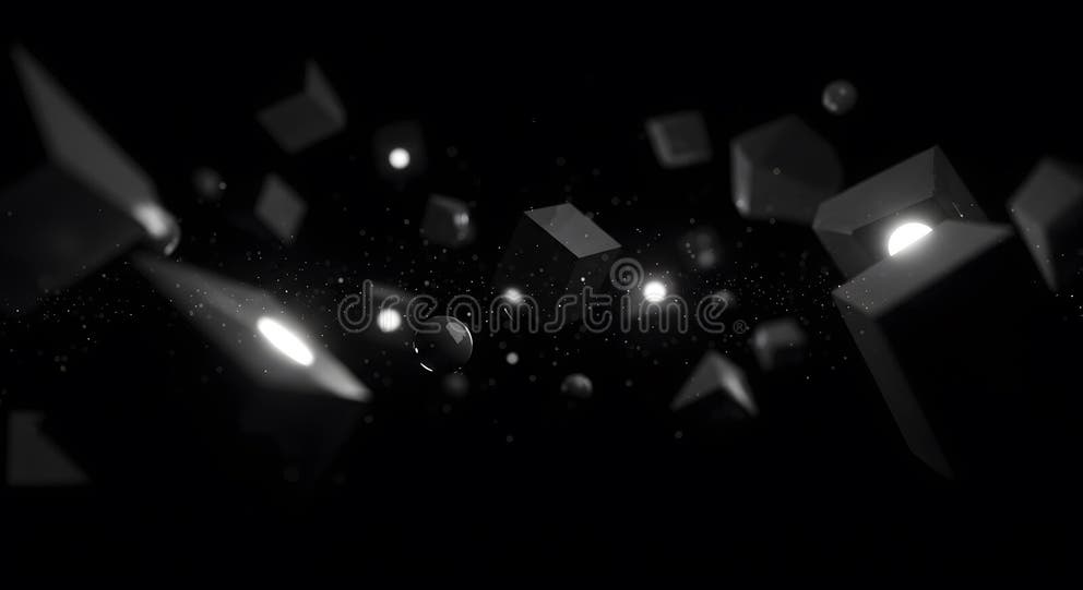 Abstract Dark Cubes & Spheres with Glowing Lights Stock Illustration ...