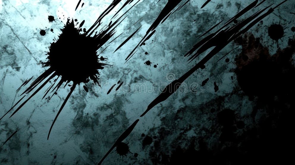 Abstract Dark Teal Ink Splatter Background with Bold Black Strokes ...