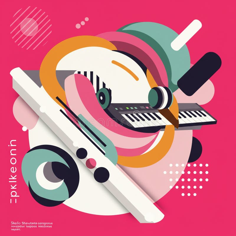 Abstract Composition Featuring Geometric Shapes and Musical Elements ...