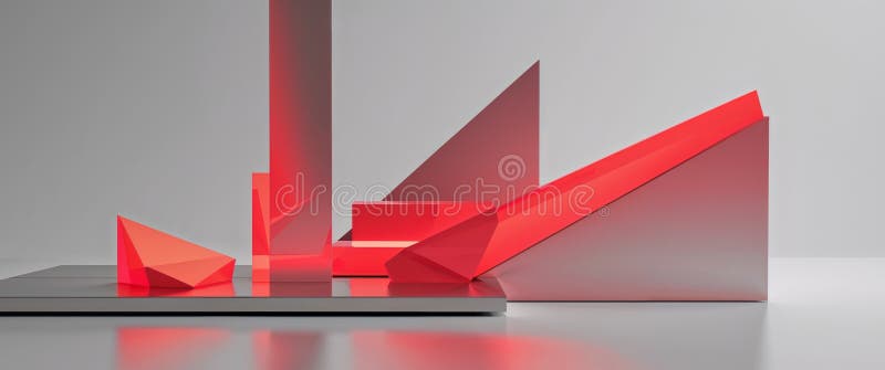 Abstract Composition Featuring Glowing Red Shapes and Metallic Surfaces ...