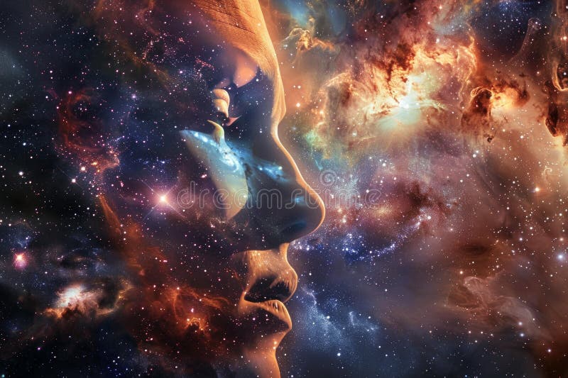Cosmic Dreamscape with Human Silhouette Stock Photo - Image of ...