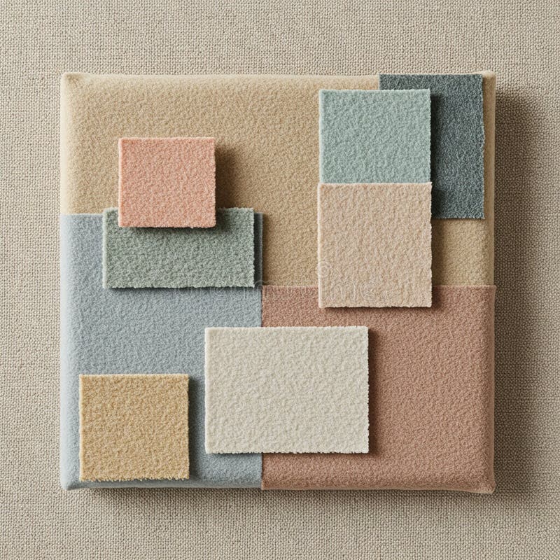 Abstract Composition Featuring Layered Rectangular Fabric Swatches in Soft Pastel Colo Stock ...