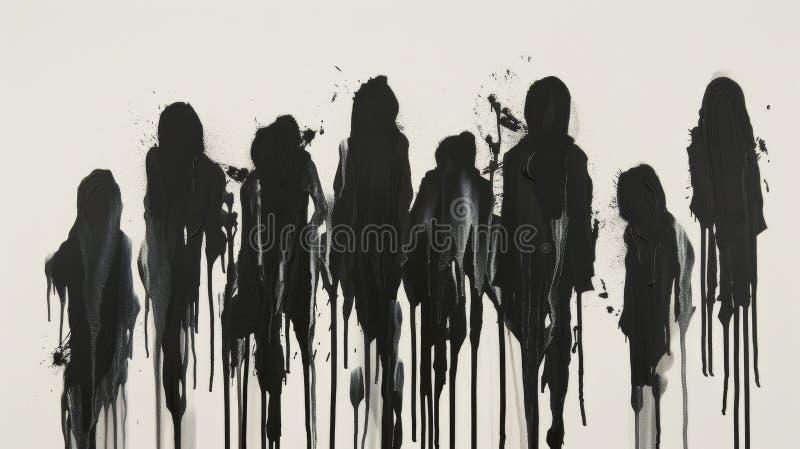 Distorted Silhouettes of People Dissolving into Black Ink Stock Image ...