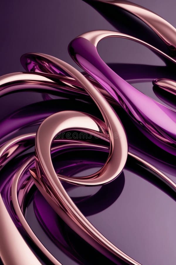 Abstract Composition Featuring Metallic Purple and Rose Gold Shapes ...