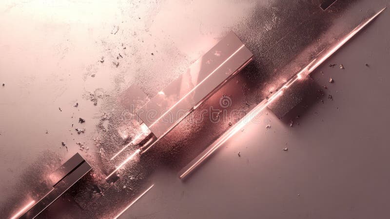 Abstract Composition Featuring Metallic Structures with a Reflective ...