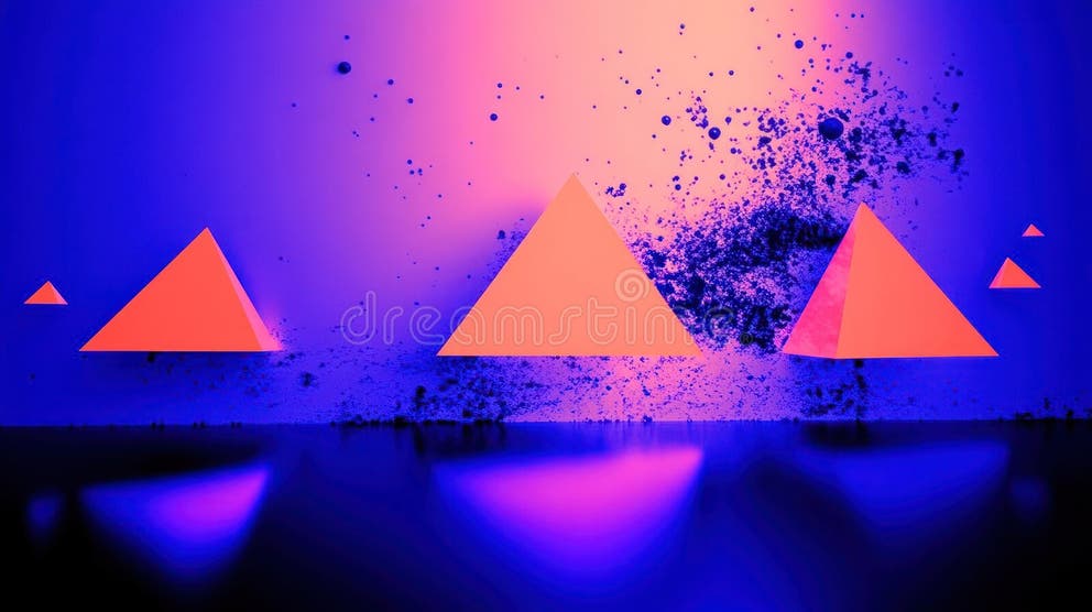Neon Pink Triangles on Blue Background with Splashes Stock Illustration ...