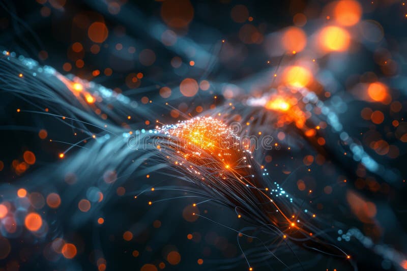 Abstract Composition Featuring a Network of Glowing Fiber Optic Cables ...