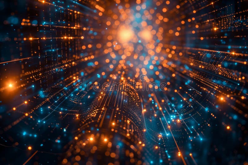 Abstract Composition Featuring a Network of Glowing Fiber Optic Cables ...