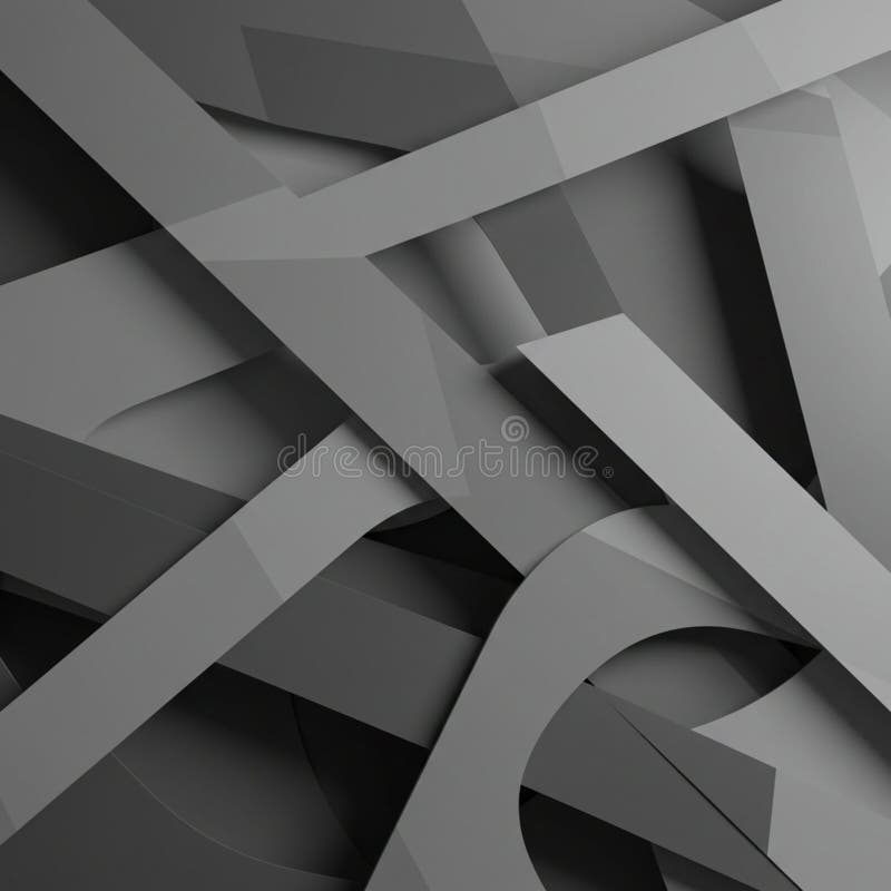 Abstract Composition Featuring Overlapping Geometric Shapes With Varying Shades Of Gray Stock