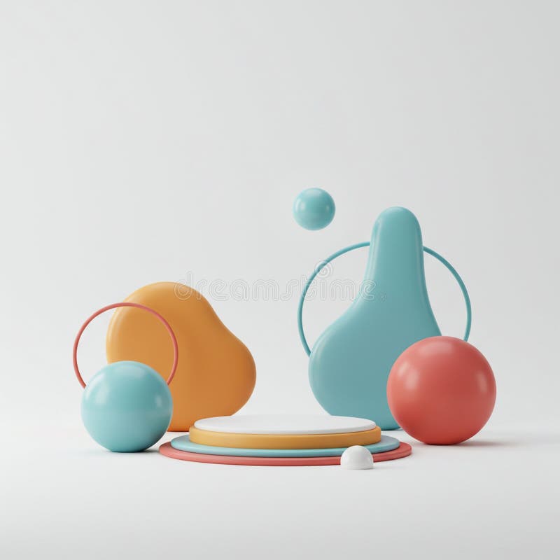 Abstract Composition Featuring Pastel-colored Geometric Shapes. a Light Blue Sphere, Stock ...