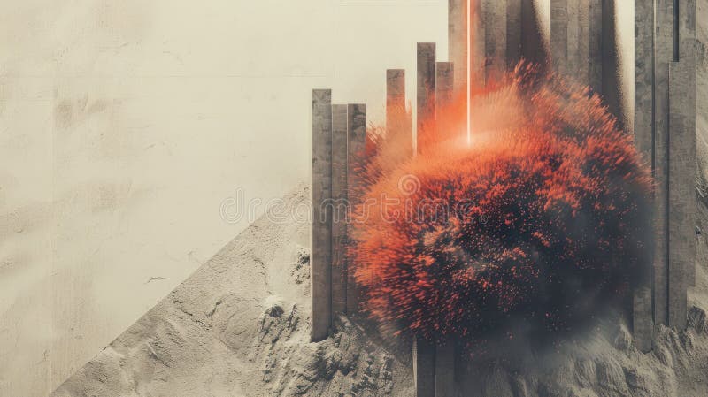 Abstract Composition Featuring a Red Explosion Amidst Geometric ...