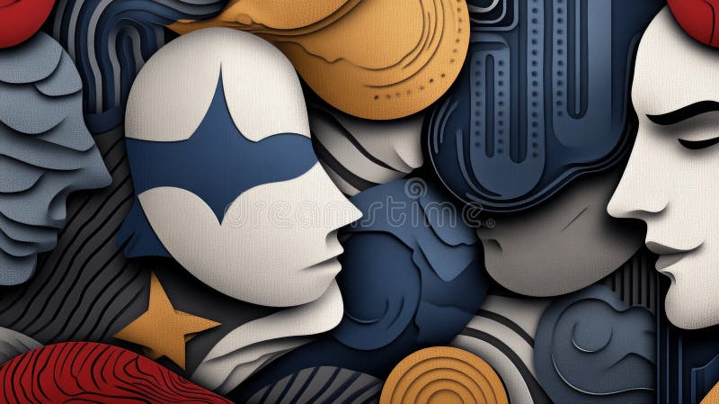 Abstract Composition Featuring Stylized Human Faces in Vibrant Colors ...