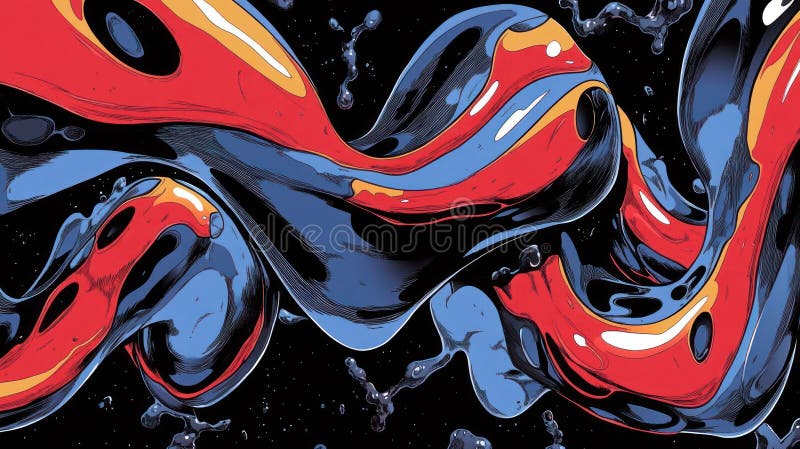 Abstract Cosmic Fluid Swirls: Red, Blue, and Black Galaxy Design Stock ...