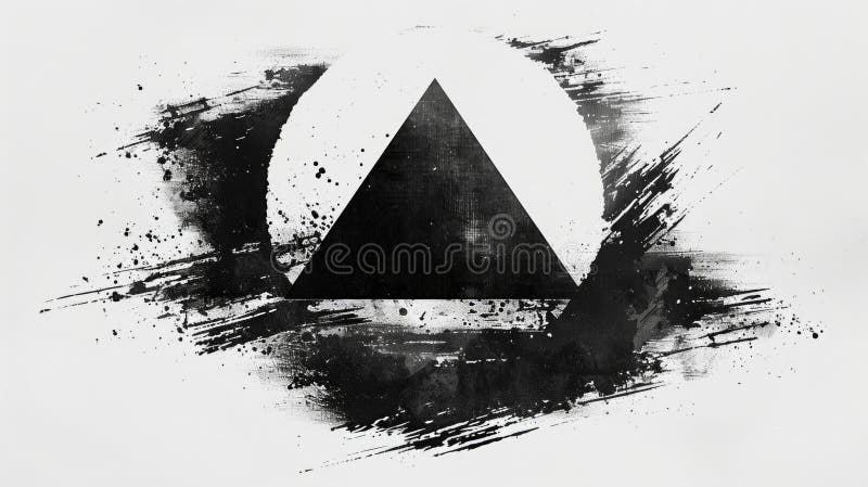 Black Triangle with Splatter Effect on White Background Stock Image ...