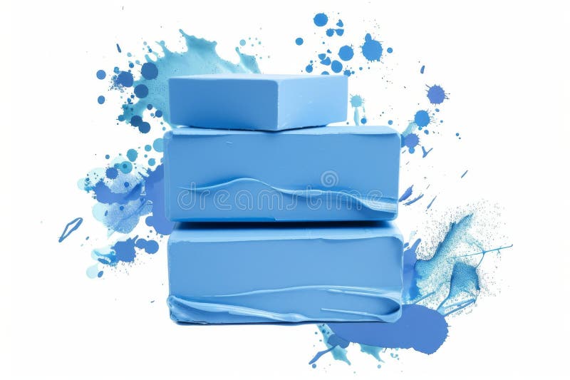 Abstract Artwork of Three Blue Rectangular Shapes with Paint Splashes ...