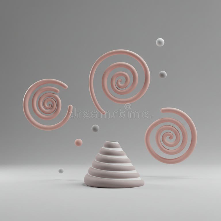 Abstract Composition Featuring Three Pastel Pink Spirals Arranged in a ...