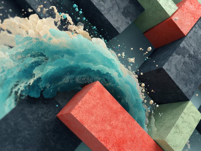 Abstract Composition Featuring Three Red Rectangles Stacked, a Breaking ...