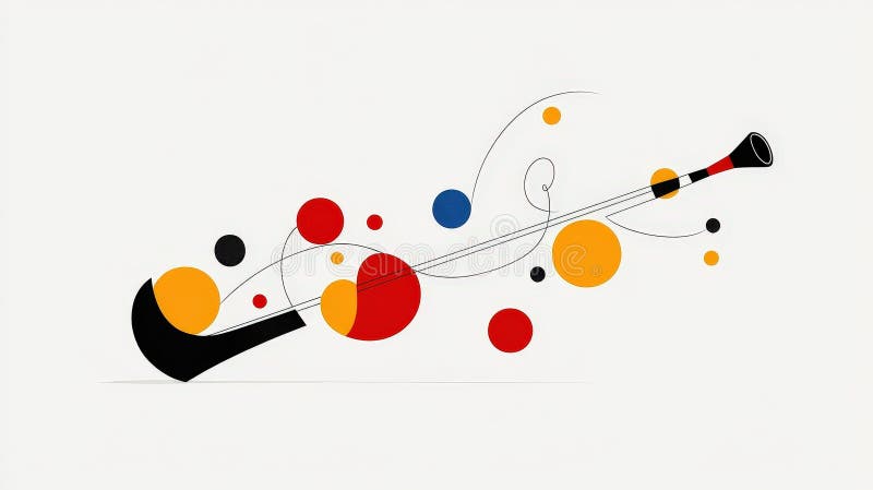 Abstract Composition Featuring a Trumpet with Colorful Circles and ...