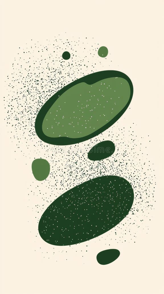 Abstract Composition Featuring Various Green Shapes Floating Against a ...