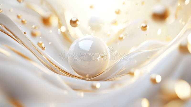 Abstract Composition Featuring a White Sphere Surrounded by Golden ...