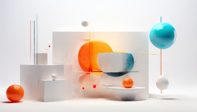 Abstract Composition of Floating Geometric Shapes in a Minimalist ...