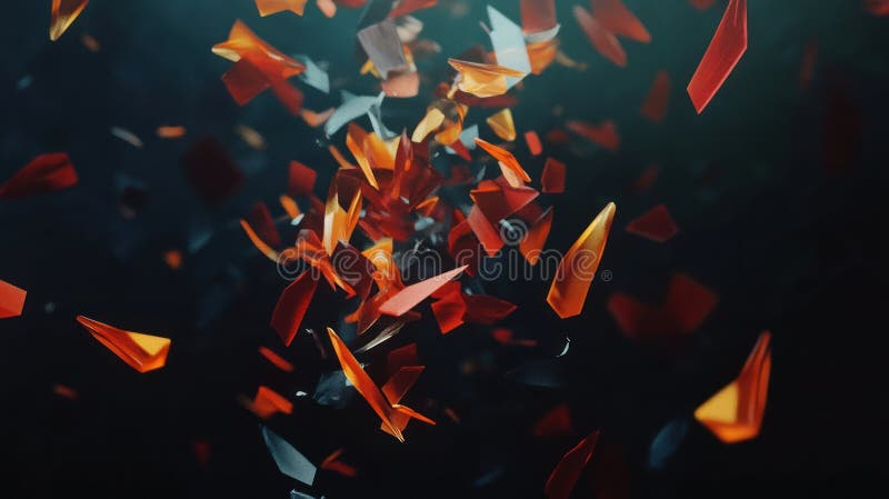 Abstract Composition of Floating Red and Orange Shards on a Dark ...