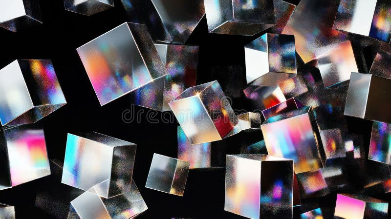 Abstract Composition of Floating Reflective Cubes with Colorful ...