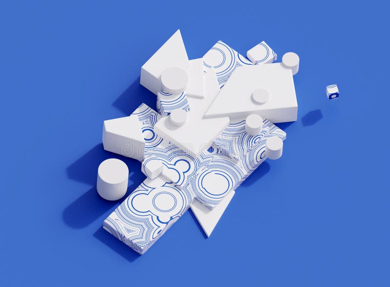 Abstract Composition of Geometric 3d Shapes with Circle Pattern Blue ...