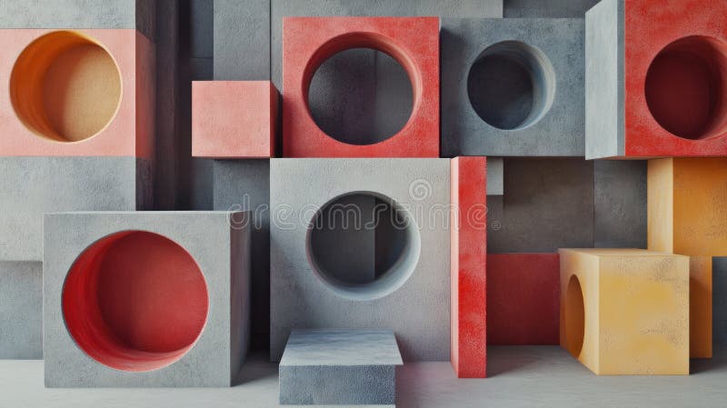 Abstract Composition of Geometric Shapes and Colors Stock Illustration ...