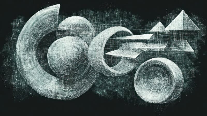 Abstract Composition of Geometric Shapes and Forms in a Monochromatic ...