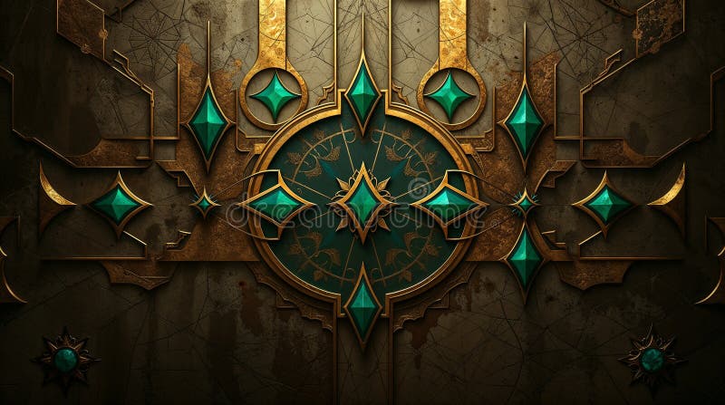 Abstract Composition of Geometric Shapes, Gold and Emerald Colors ...