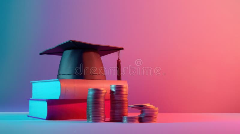 An Abstract Composition of a Graduation Cap, Coins Arranged Stock ...