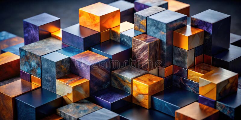 Abstract Composition of Interlocking Cubes with Varied Textures and ...