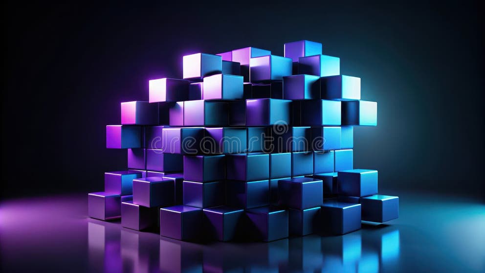 Abstract Composition of Interlocking Cubes in Vibrant Hues. Generative ...